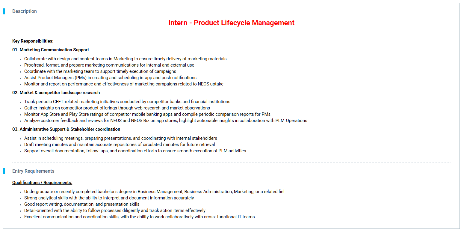 NDB Bank Job Vacancies 2026 – Intern in Product Lifecycle Management