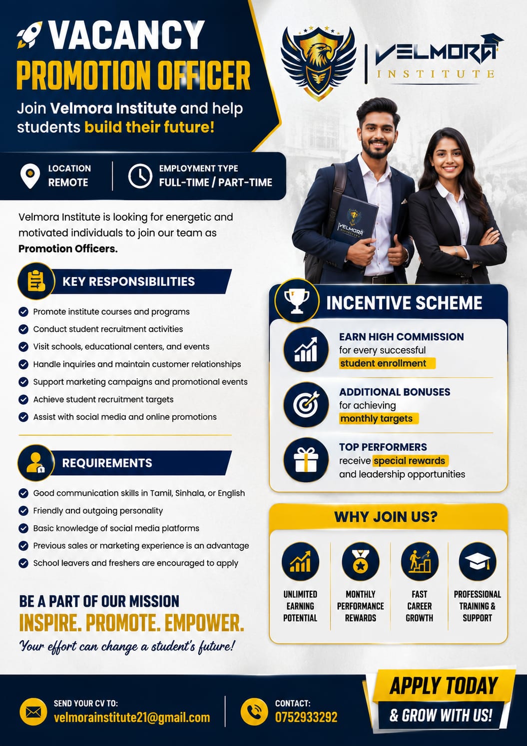 Work from Home Job Vacancies 2026 at Velmora Institute - Promotion Officers